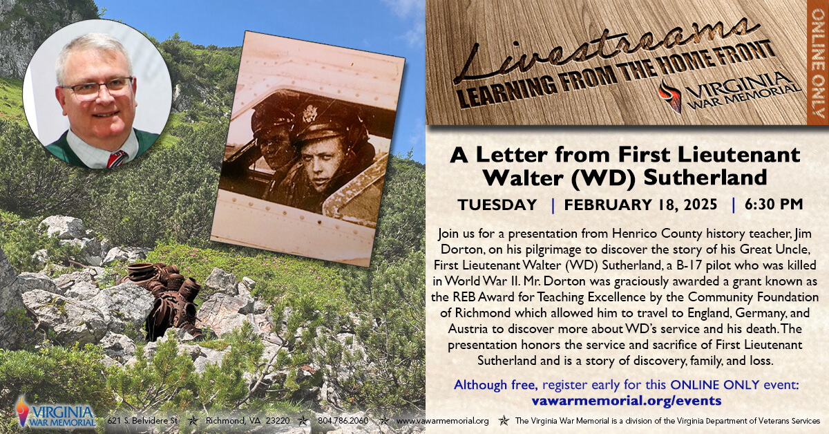 Virginia War Memorial Livestream: A Letter from First Lieutenant Walter ...